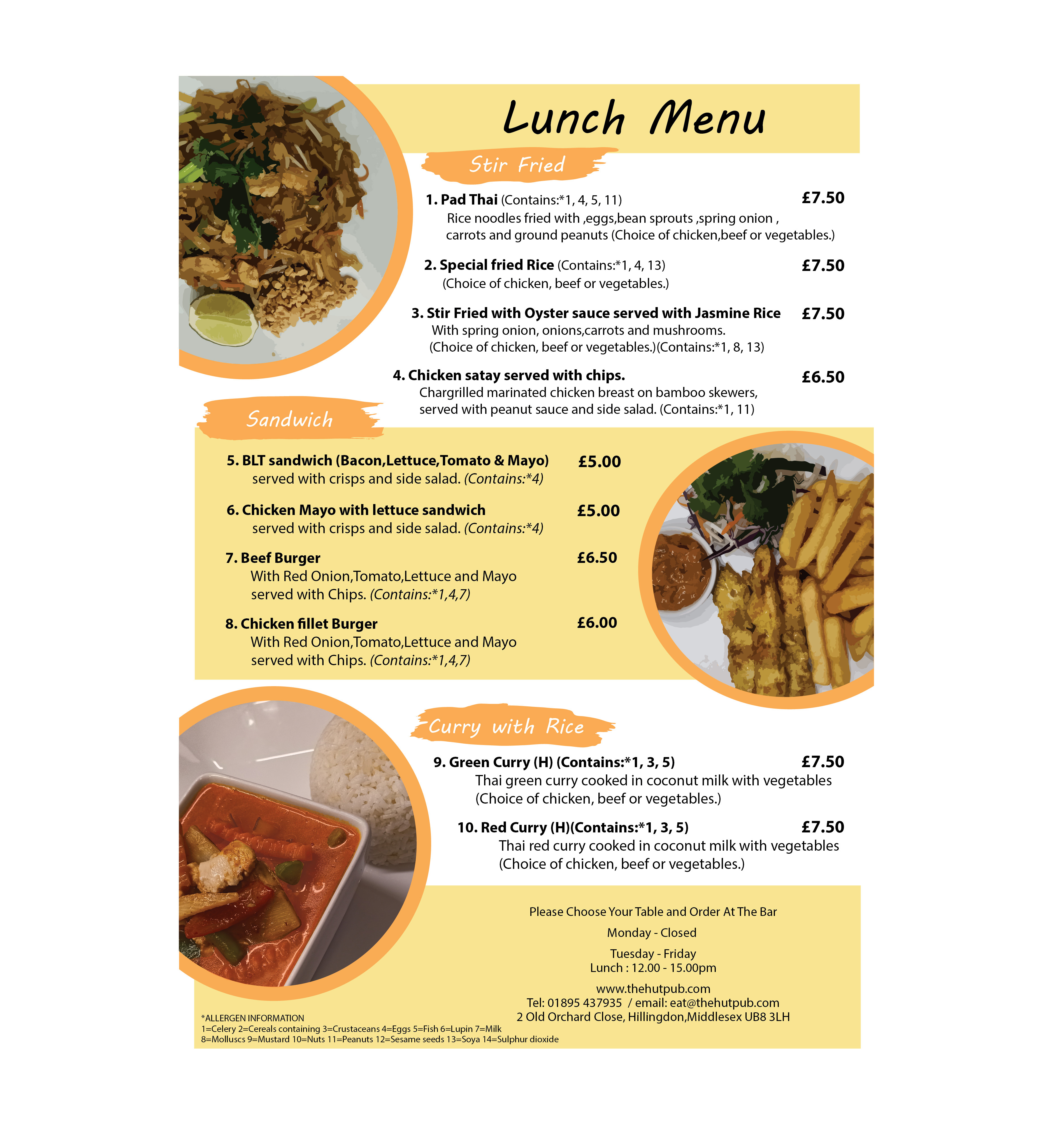 Lunchtime Menu The Hut Pub Lunchtime Menu The Hut Pub